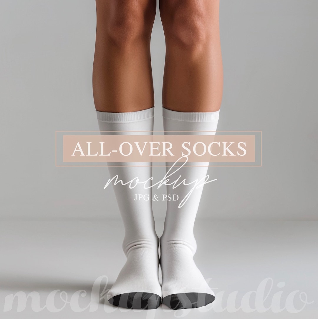 All-over Print Socks Mockup, PSD and JPG Digital Template, White Crew ...
