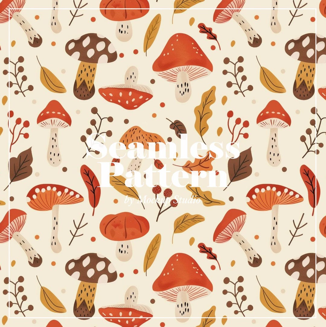 Autumn Mushroom Seamless Pattern, Whimsical Forest Design, Printable ...