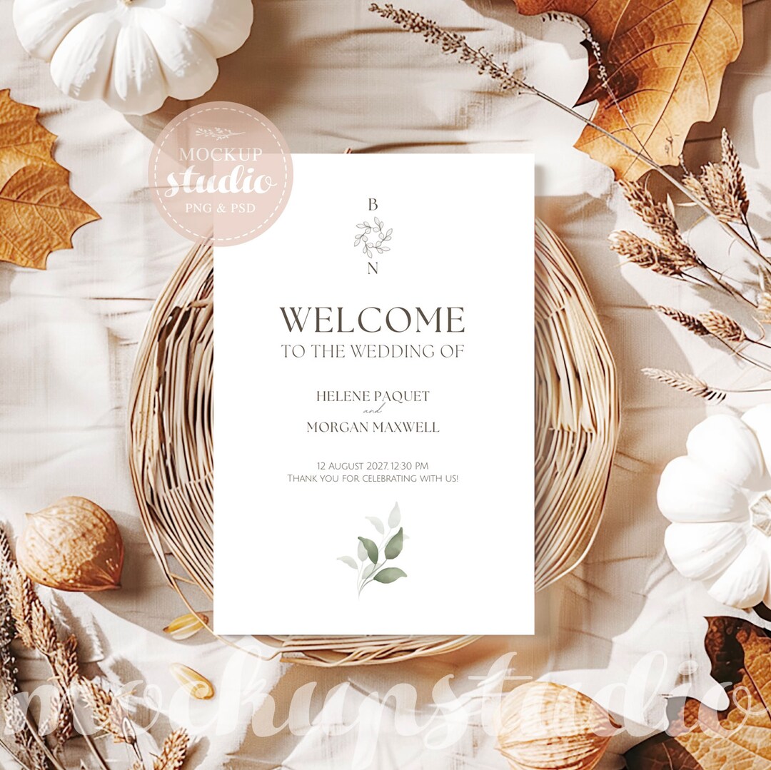 Autumn Themed Invitation Card Mockup, Fall Wedding Invitation Digital ...