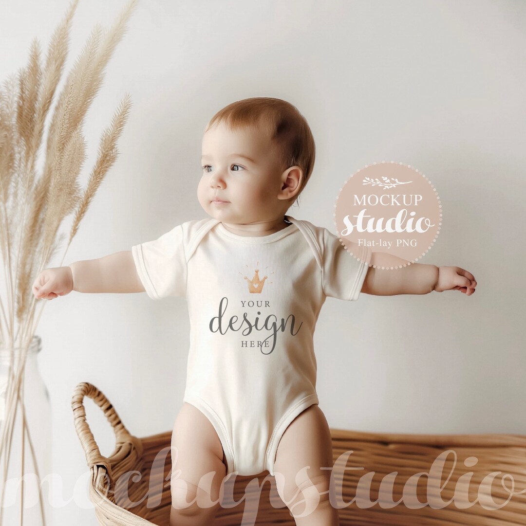 Natural Color Baby Boy Onesie MOCKUP, Rabbit Skins 4400 Style Infant ...