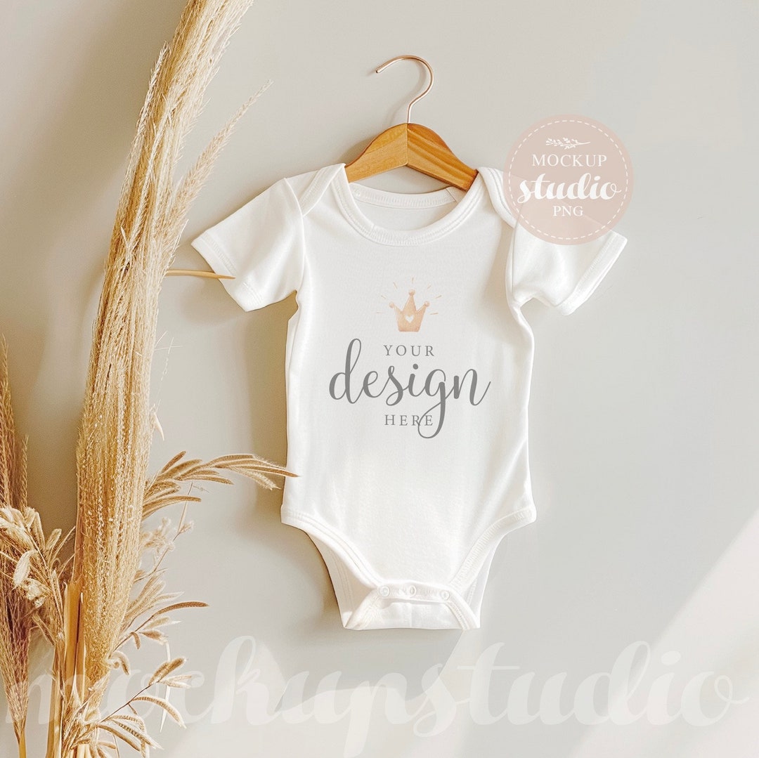 White Baby Bodysuit Mockup, Digital PNG, Neutral Infant Bodysuit ...