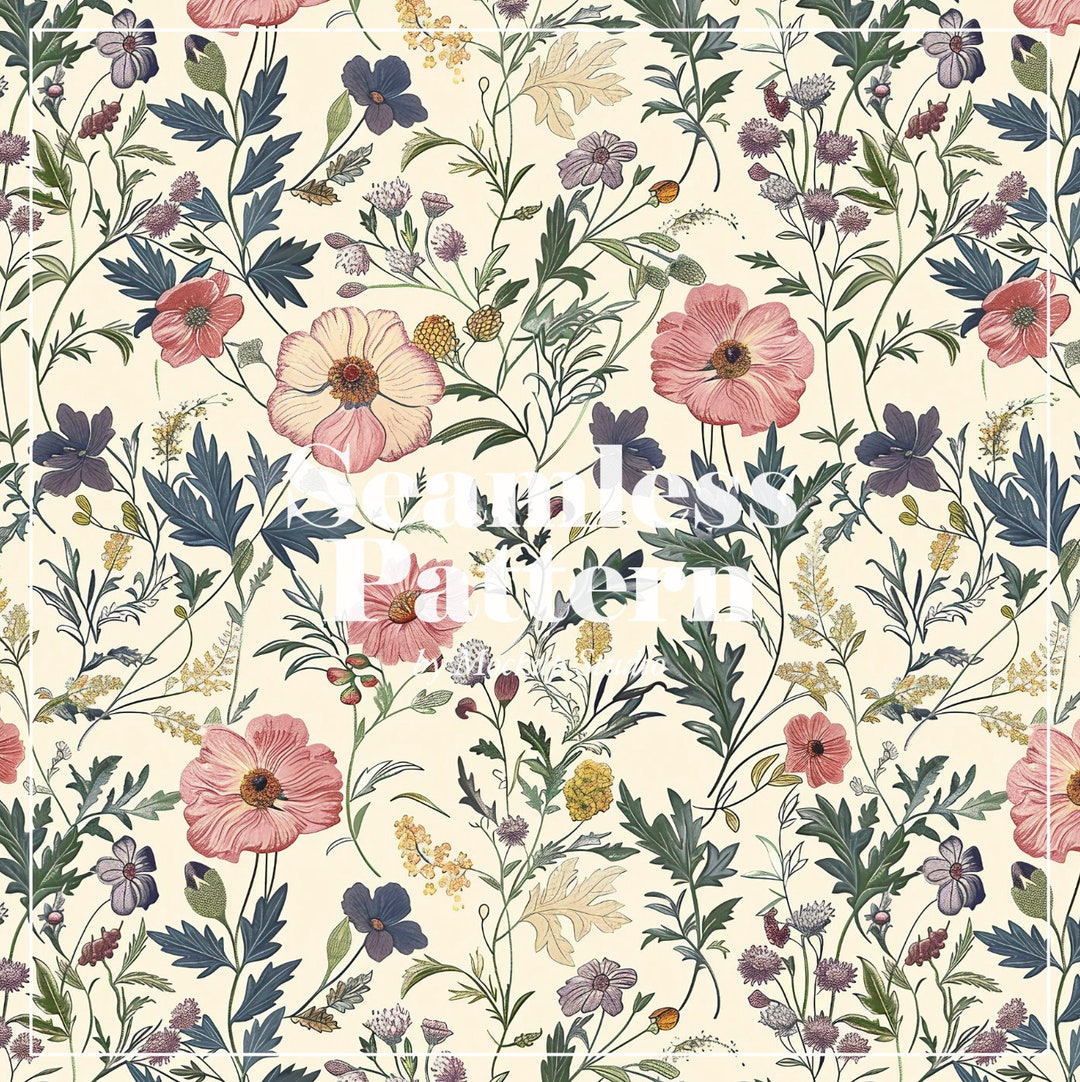 Vintage Botanical Floral Seamless Pattern, Scrapbooking Paper (digital ...