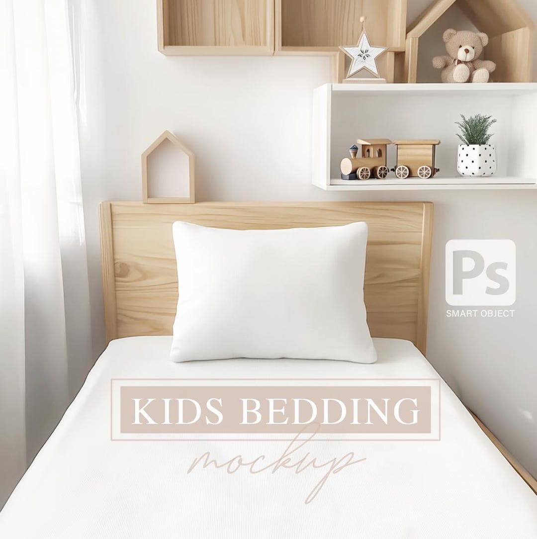 Digital Bedding Set MOCKUP, Kids Duvet Cover and Pillow PSD Mock Up ...