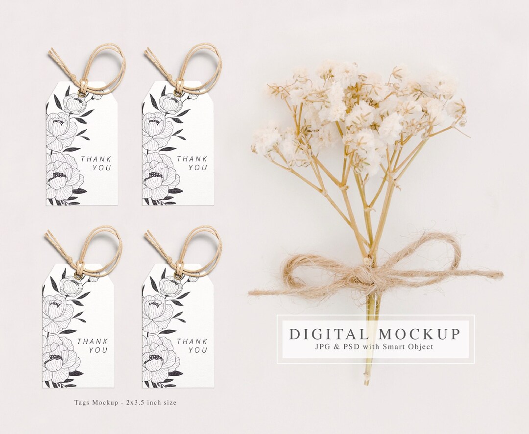 Clear Tags Mock Up, Set of 4 Gift Tags Mock Up, 2x3.5 Thank You Tags ...