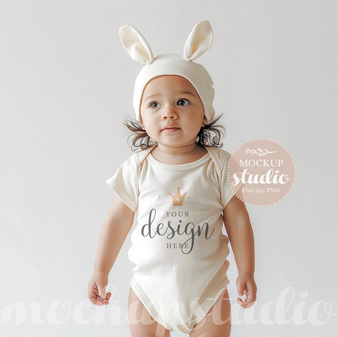 Natural Color Baby Girl Bodysuit Mockup, Rabbit Skins 4400 Style Infant ...