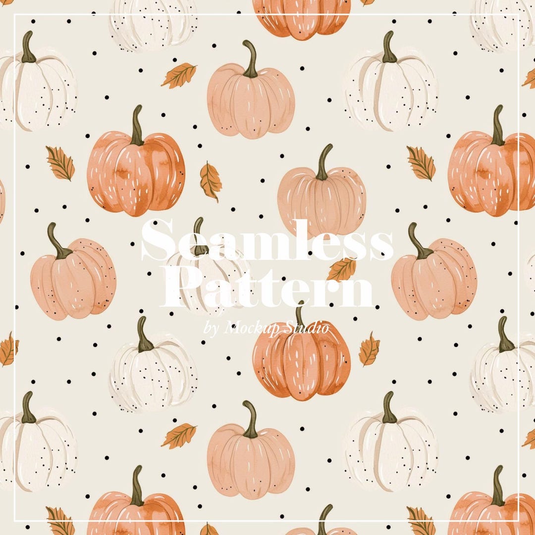 Pumpkin Fall Harvest Seamless Digital Pattern, Autumn Pumpkin Leaves ...