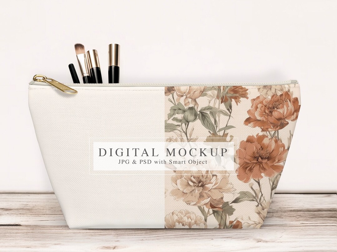 Make-up Pouch Mockup, Accessory Pouch w T-bottom Mockup, Canvas Zipper ...