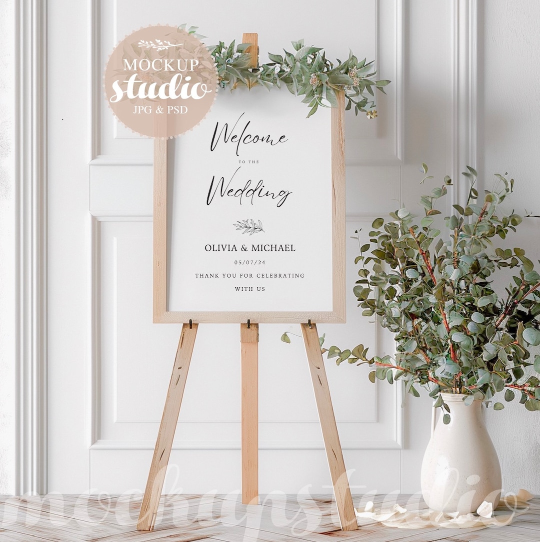 Wedding Welcome Sign Mockup, PSD Smart Object, Minimal Engagement Party ...