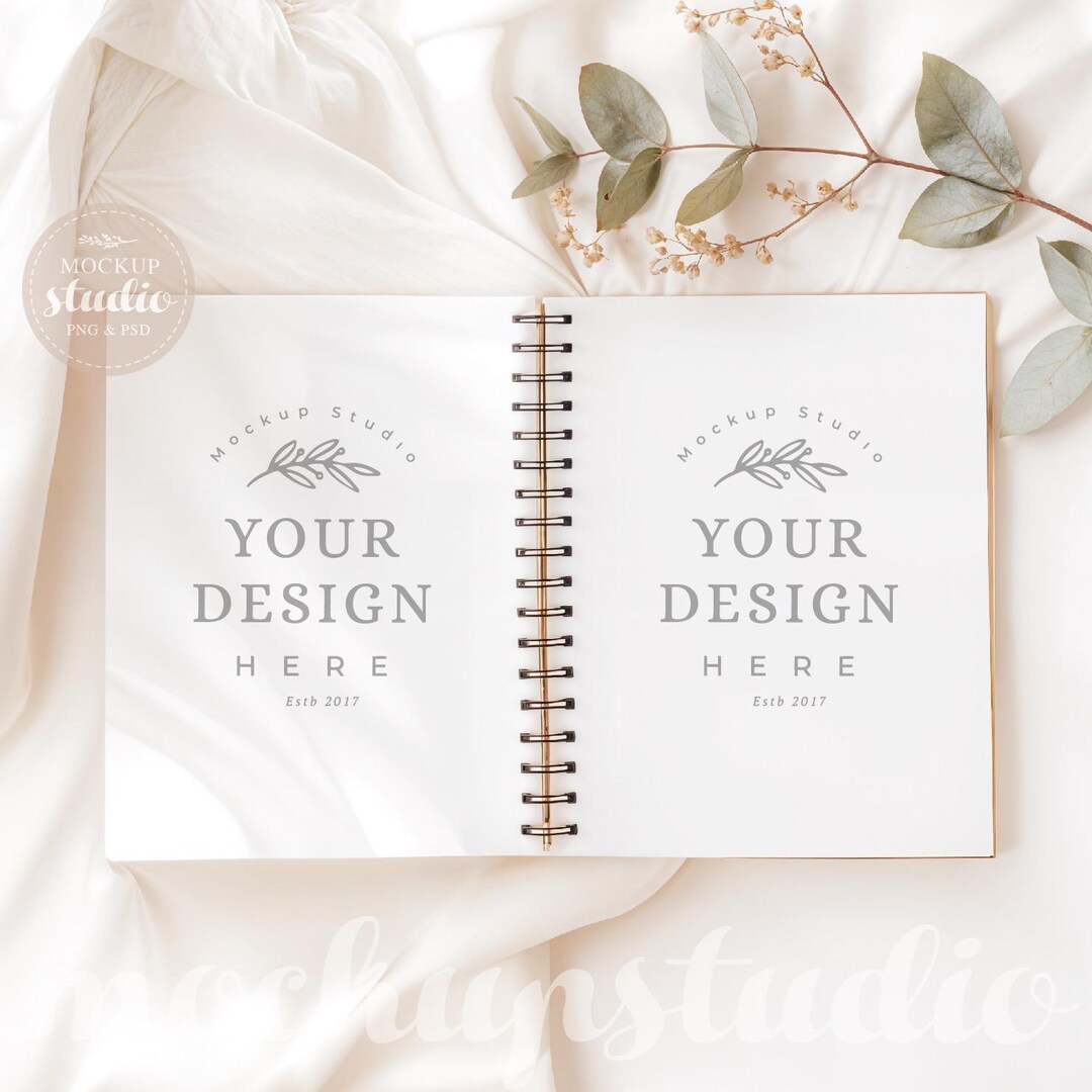 Open Spiral Notebook Mockup: 8.5x11 Planner, Styled Stock Photo (PNG ...