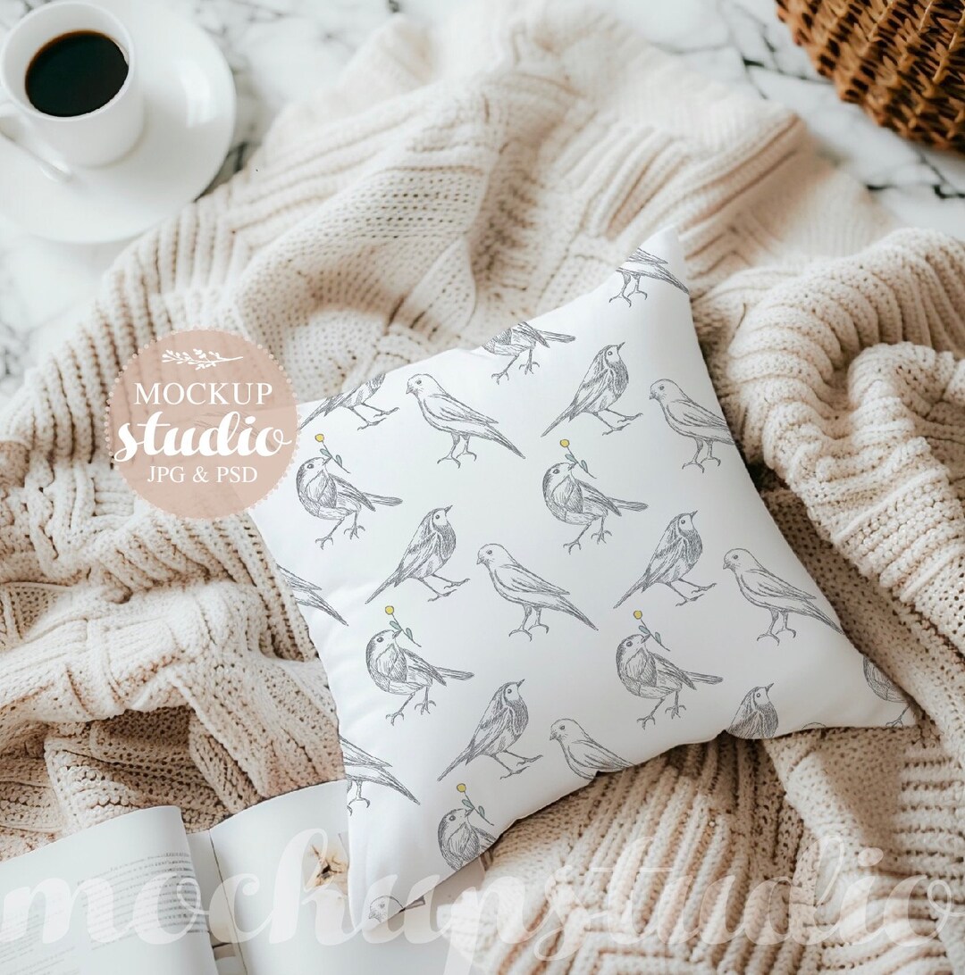 Boho Pillow Mockup, Sqaure Pillow PSD Mock-up, Country Styled Stock ...