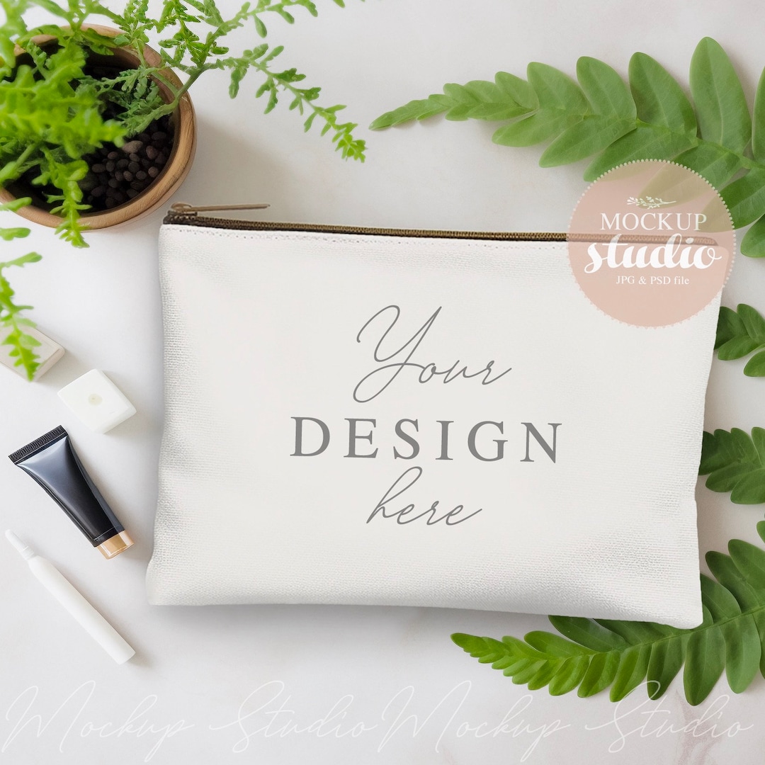 Accessory Pouch Mock-up, PSD Mock Up, Clear White Canvas Zipper Bag ...