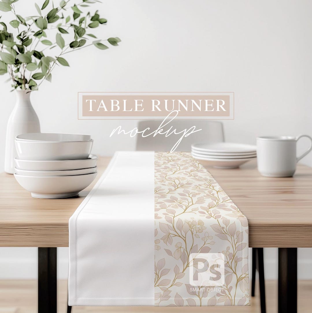 Table Runner Mockup, Digital Table Decor, Kitchen Table Runner Template ...