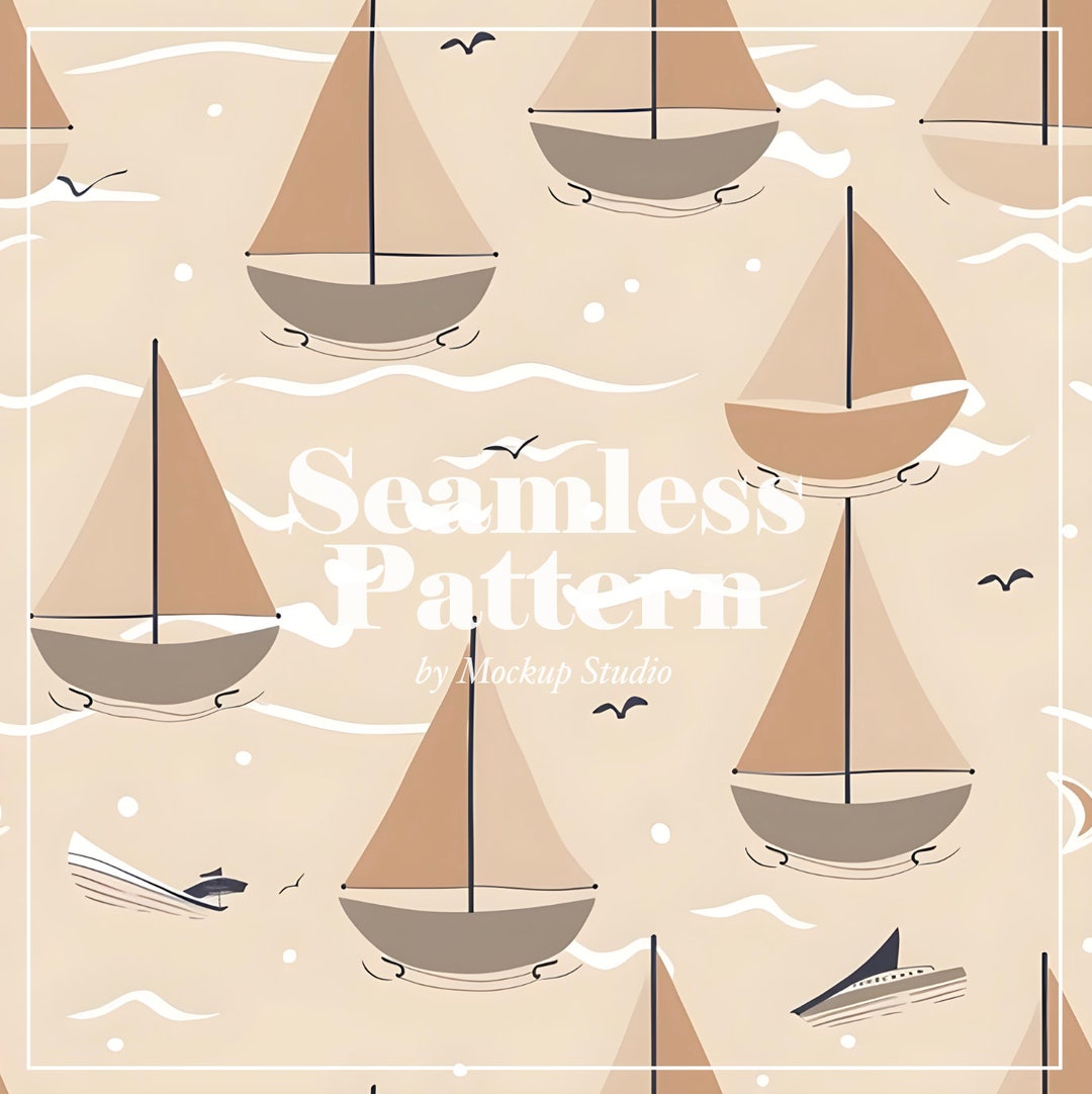 Sailing Boats Digital Seamless Pattern, Nautical Marine-themed Boat ...