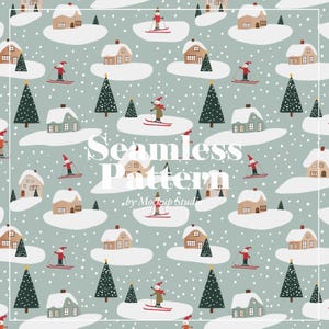 Christmas Seamless Pattern Digital Download, Holiday Ski Village ...