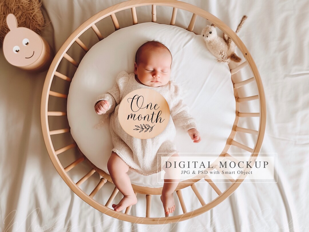 Baby Round Sign Mock-up, PSD Mockup, Wooden Milestone Sign Mockup ...
