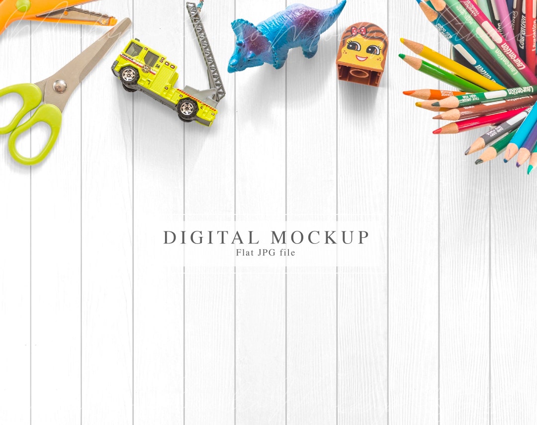 Kids Mock Up, Kids School Supplies Mockup, Art and Craft Kids Desktop ...