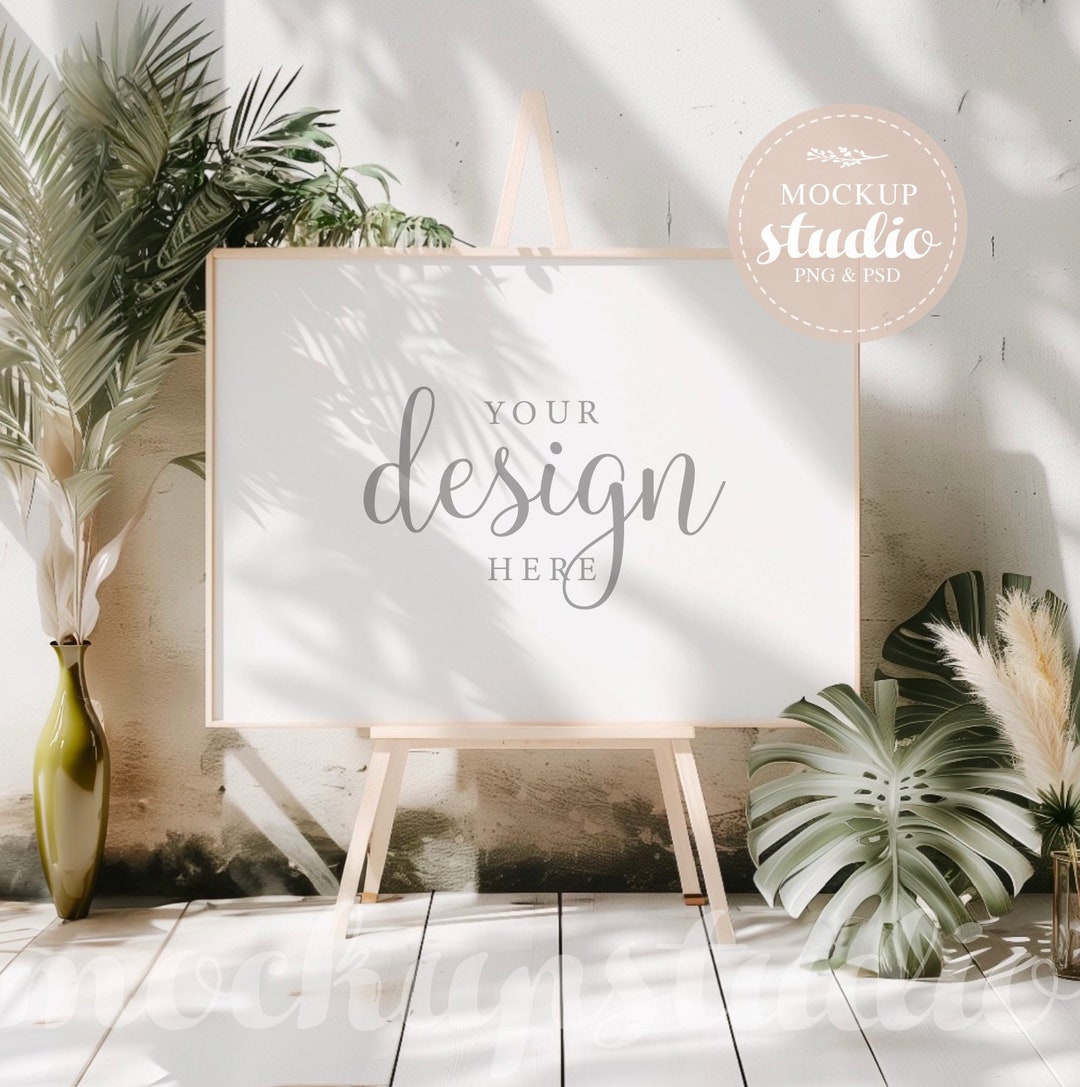 Welcome Sign Mockup PSD, Modern Easel Display, Editable Wedding ...