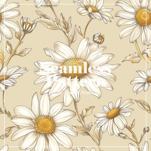 Vintage Daisy Flowers Seamless Digital Paper, Beige Floral Background ...