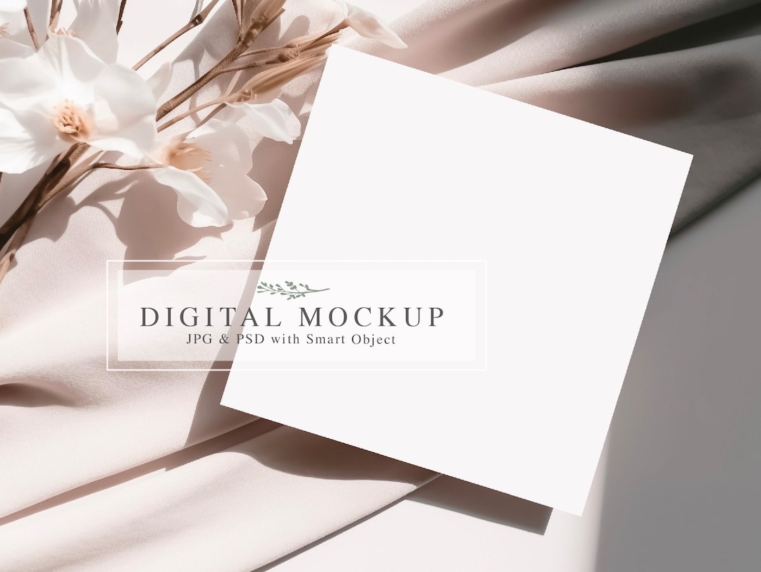 Square Invitation Card Mockup, Boho Square Card Mock Up, Natural Tones ...