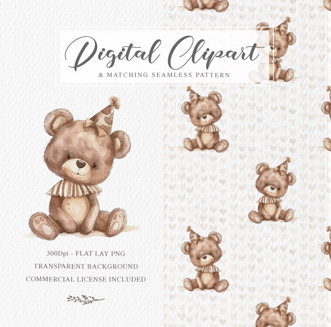 Cute Baby Bear Clipart and Matching Digital Paper, Neutral Tones ...