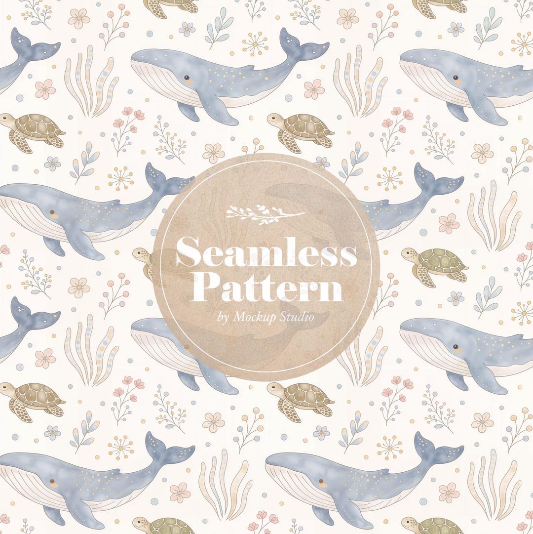 Ocean Animals Seamless Pattern, Whale and Turtle Underwater Digital ...
