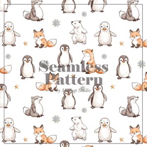 Cute Arctic Animals Seamless Pattern Digital Download, Penguins Foxes ...
