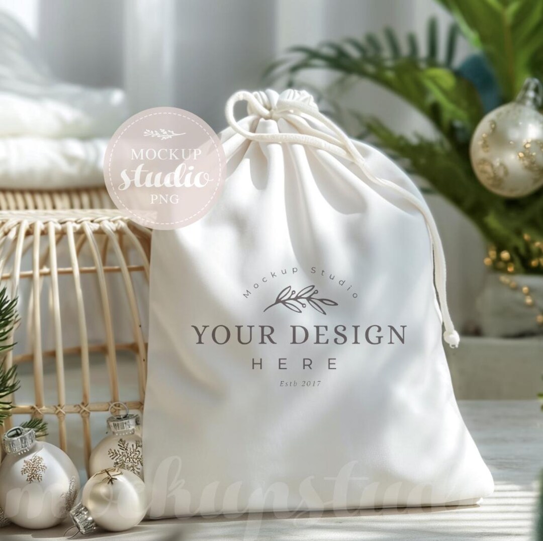 Christmas Drawstring Bag Digital MOCKUP, Personalized Holiday Gift Bag ...