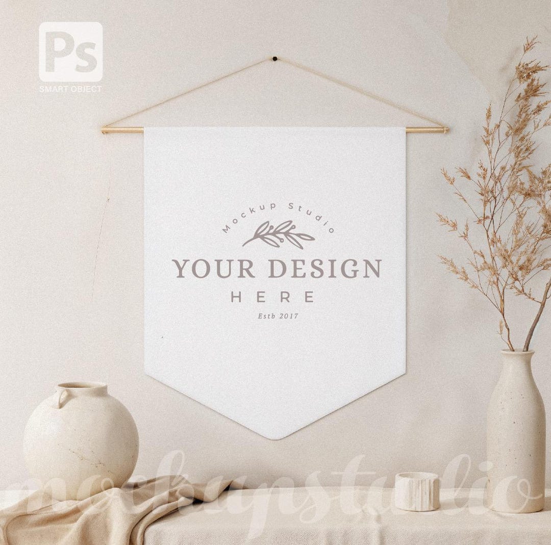 Neutral Pennant Banner Mockup: Boho Wall Decor (PSD & PNG) - Etsy