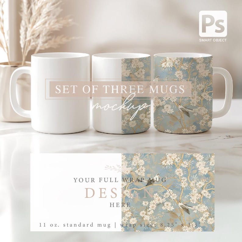 Mug Mockup Set: Full Wrap, Neutral Tones (PSD Digital Download) - Etsy