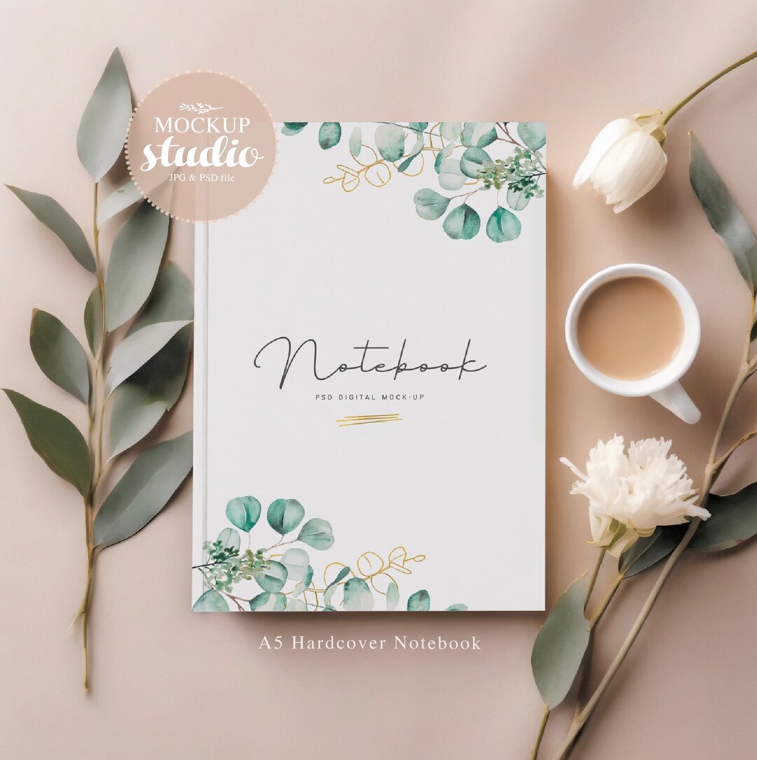 A5 Journal Mockup, Hardback Notebook Mockup, PSD Smart Object, Notebook ...