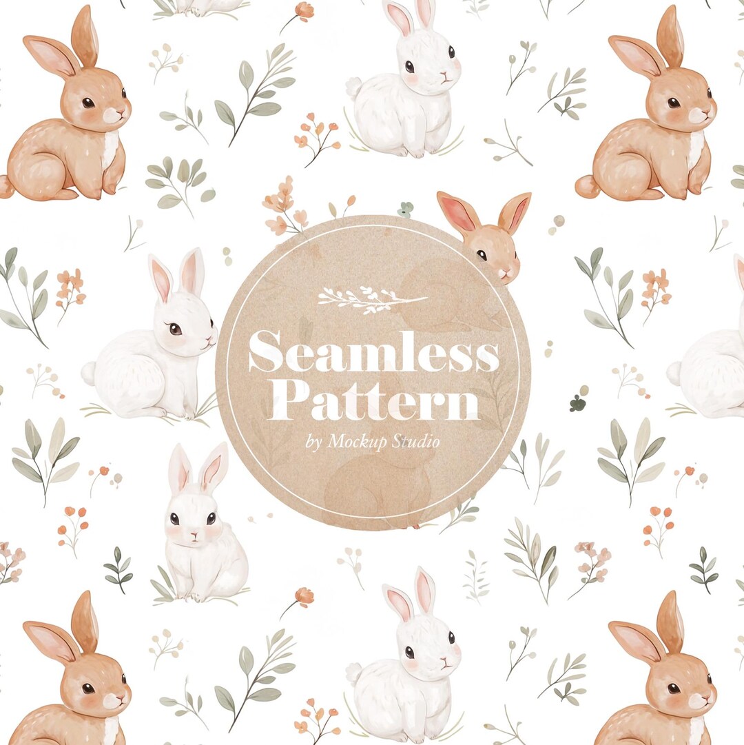 Bunnies Seamless Pattern, Baby Rabbit PNG Repeating Design, Cute ...