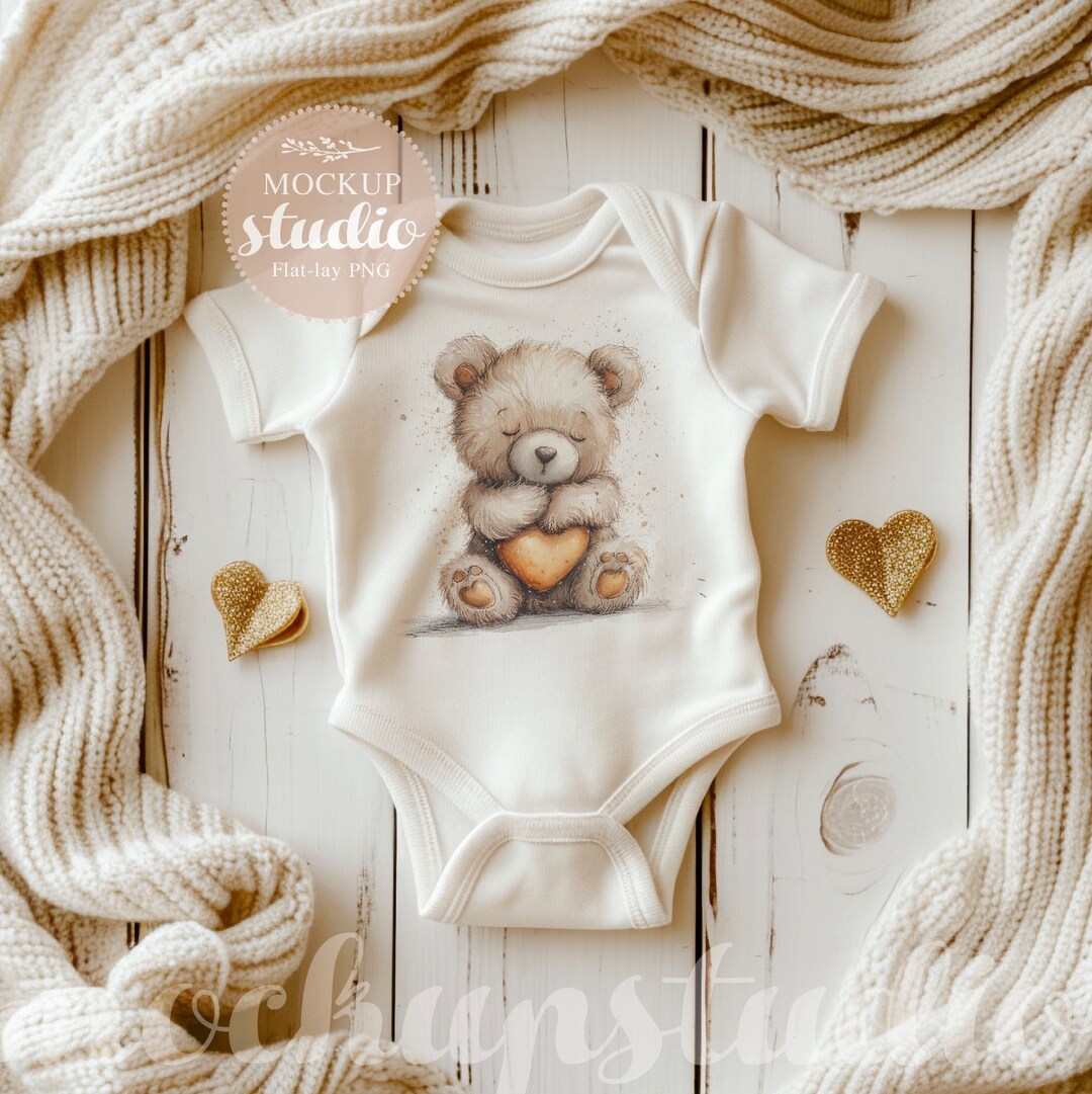 Valentine's Day Baby Bodysuit Styled Flat Lay Mockup, Natural Color ...