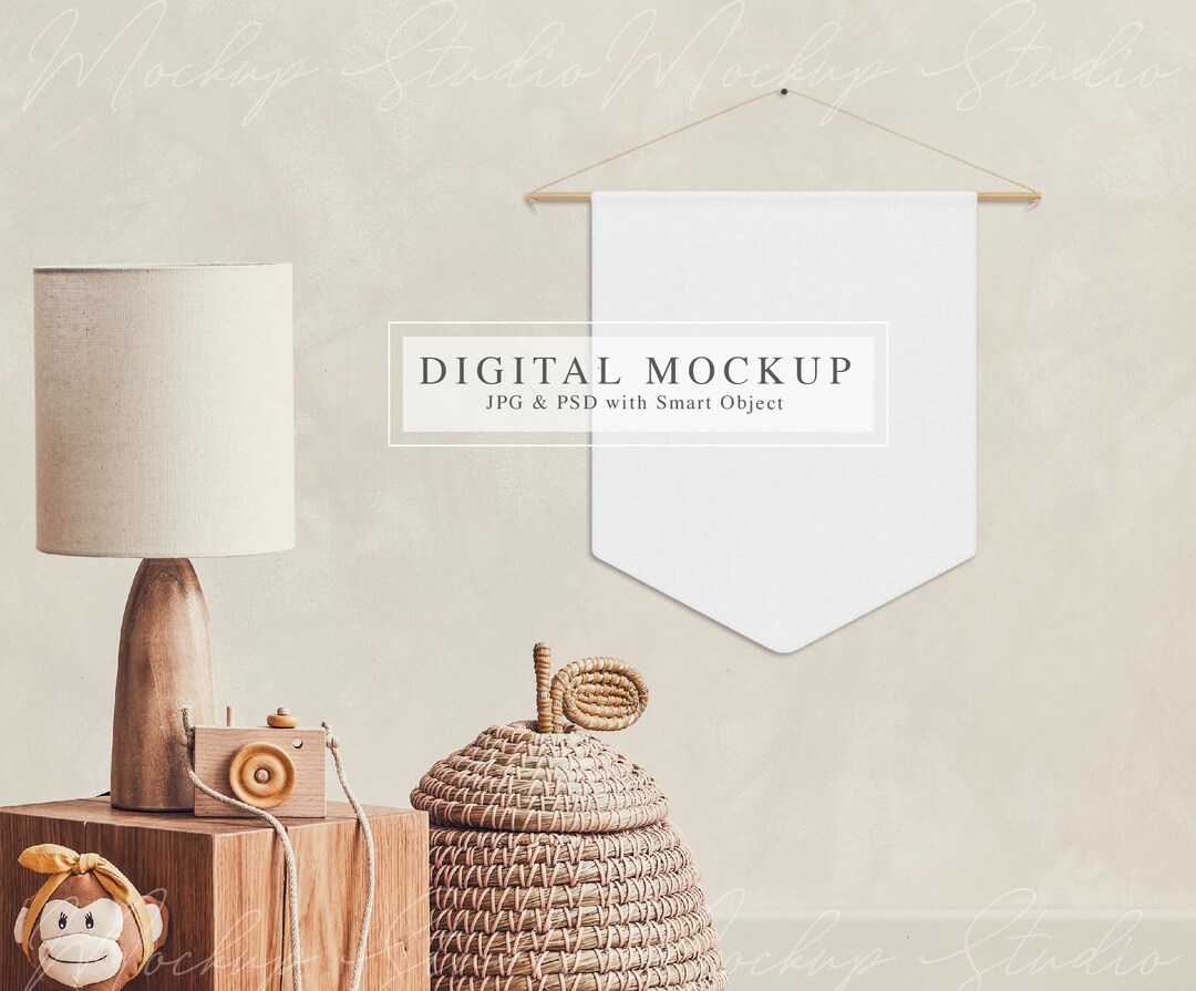 Pennant Mockup, Kids Pennant Flag Mock Up, PSD Smart Object, Flag ...