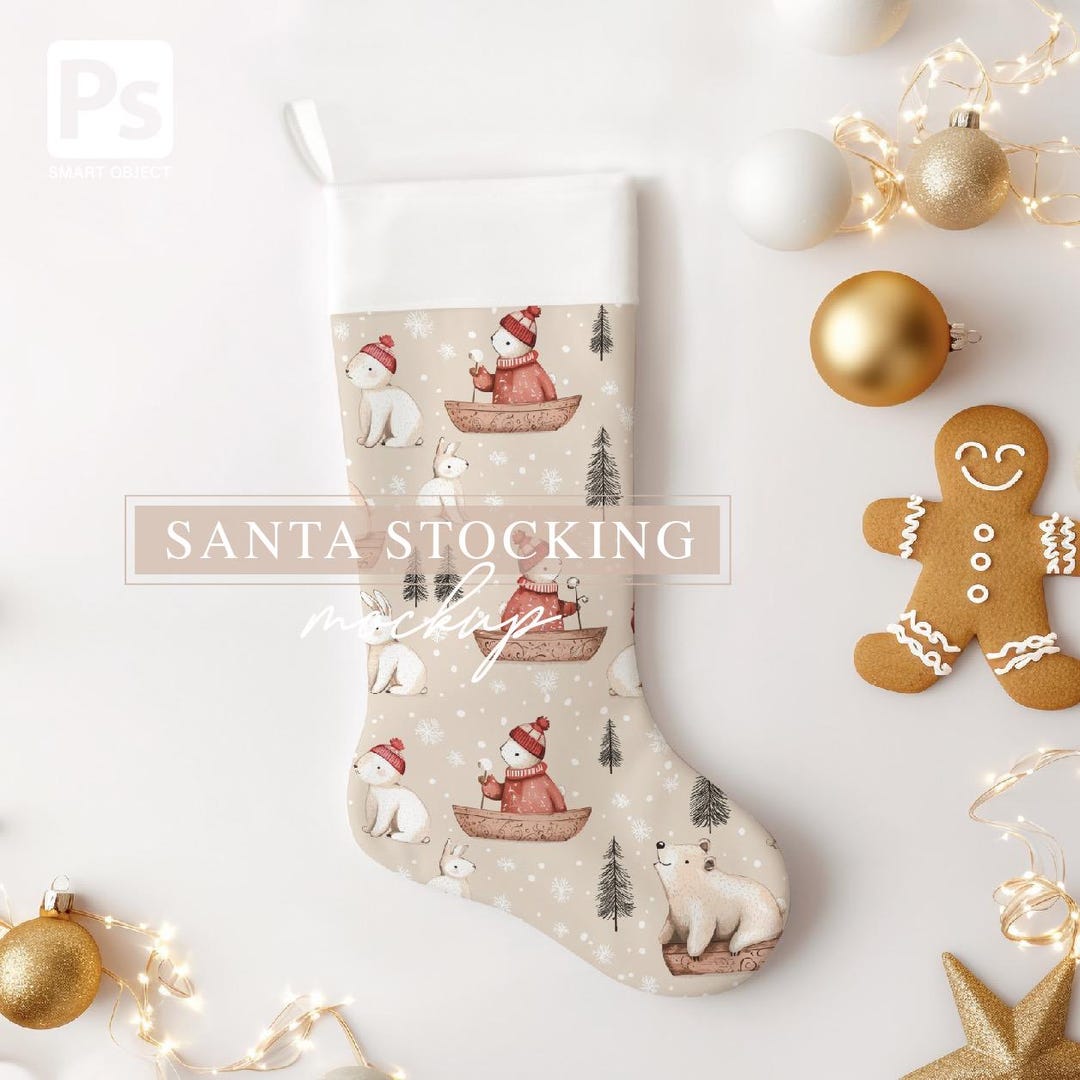 Christmas Stocking MOCKUP, Drawstring White Blank Santa Stocking Bag ...
