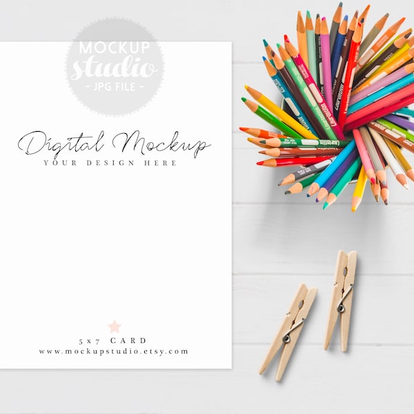 White Paper and Color Pencils Mockup - Etsy