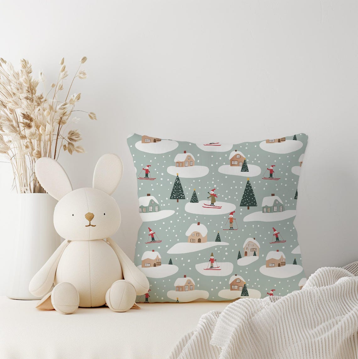 Christmas Seamless Pattern Digital Download, Holiday Ski Village ...