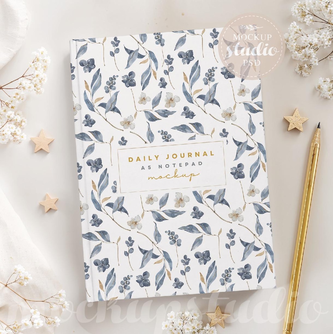A5 Journal Mockup: Minimalist PSD Template With Floral Design (instant ...