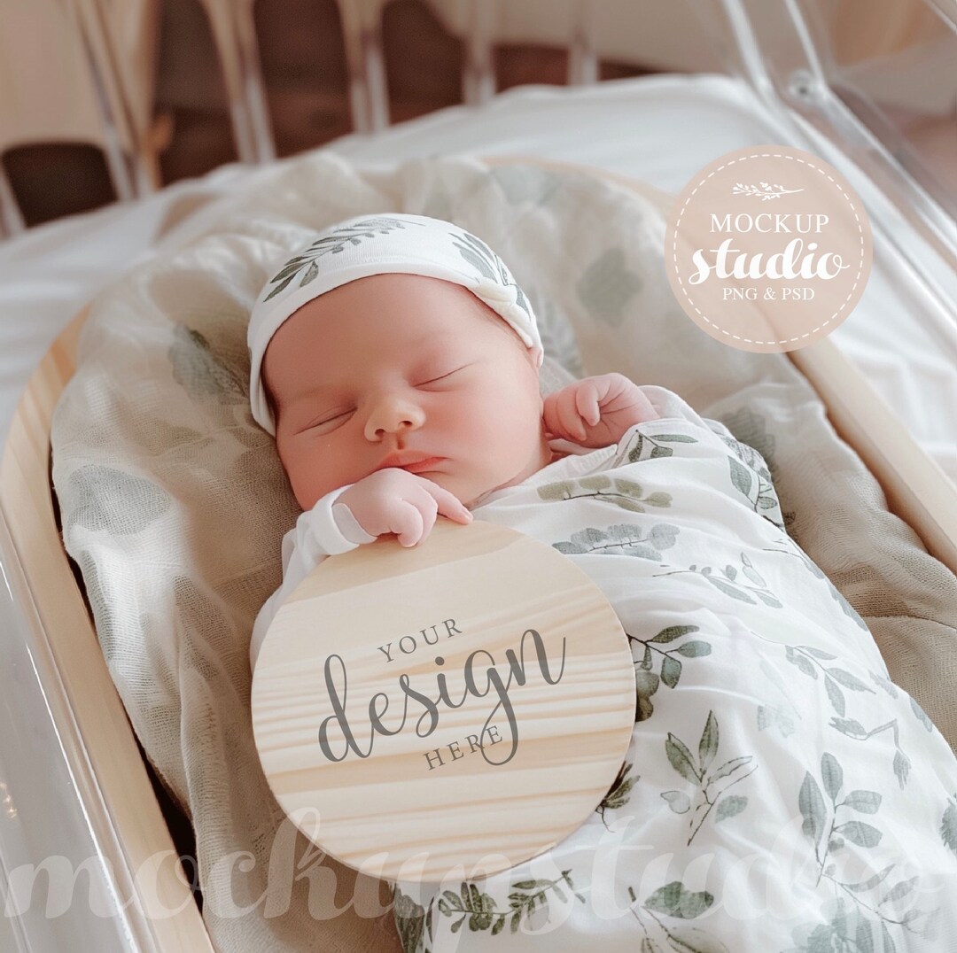 Baby Birth Stat Wooden Sign Mockup: Hospital Crib (digital Download) - Etsy