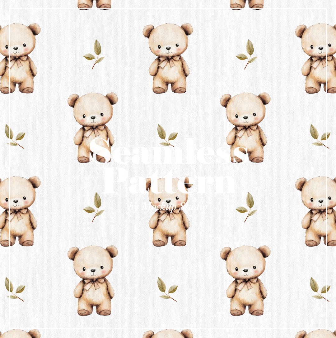 Adorable Teddy Bear Seamless Pattern, Nursery Decor Digital Paper, Baby ...