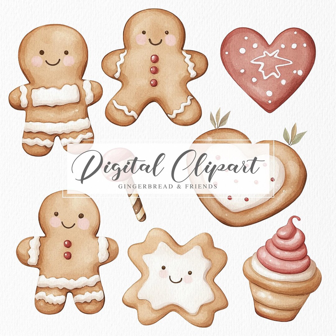 Cute Gingerbread Clipart Bundle, Christmas Cookie Digital Download ...