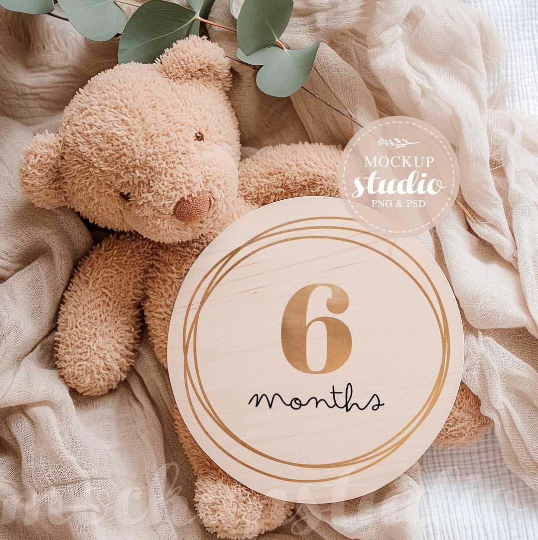 Wooden Baby Milestone Sign MOCKUP, Monthly Growth Photo Props Digital ...