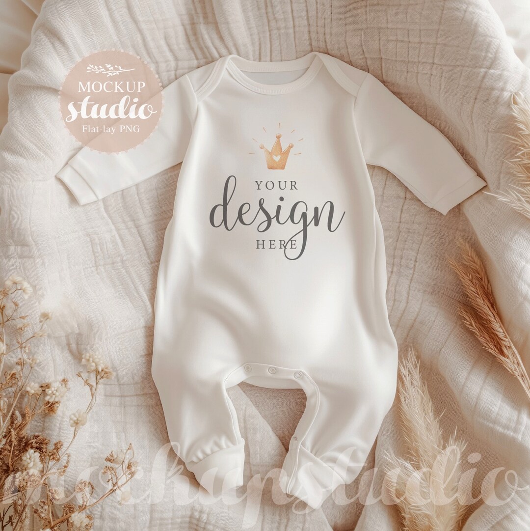 Gender Neutral Baby Jumpsuit Mockup, White Onesie Digital Template ...