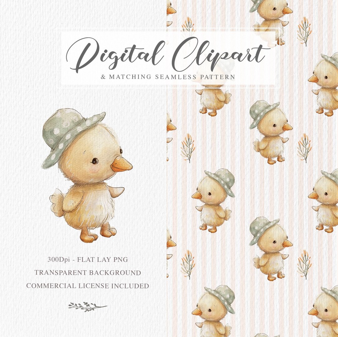 Cute Baby Chick Clipart and Matching Digital Paper Set, Farm Animal ...