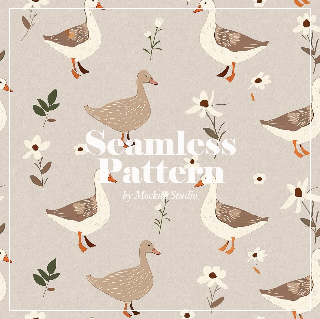 Seamless Duck Seamless Pattern, Neutral Tones Cute Ducks and Flowers ...