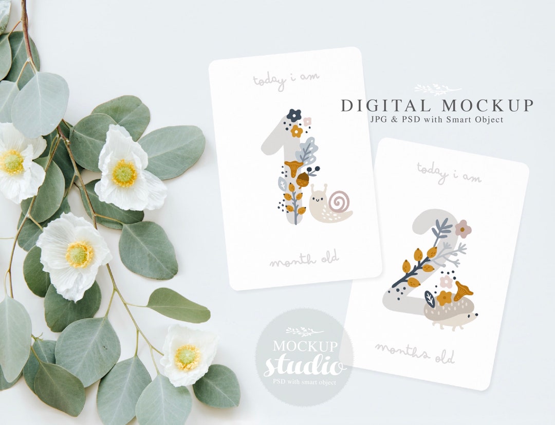 Milestone Card Mockup, PSD Smart Object Cards Mockup, Baby Mockup ...