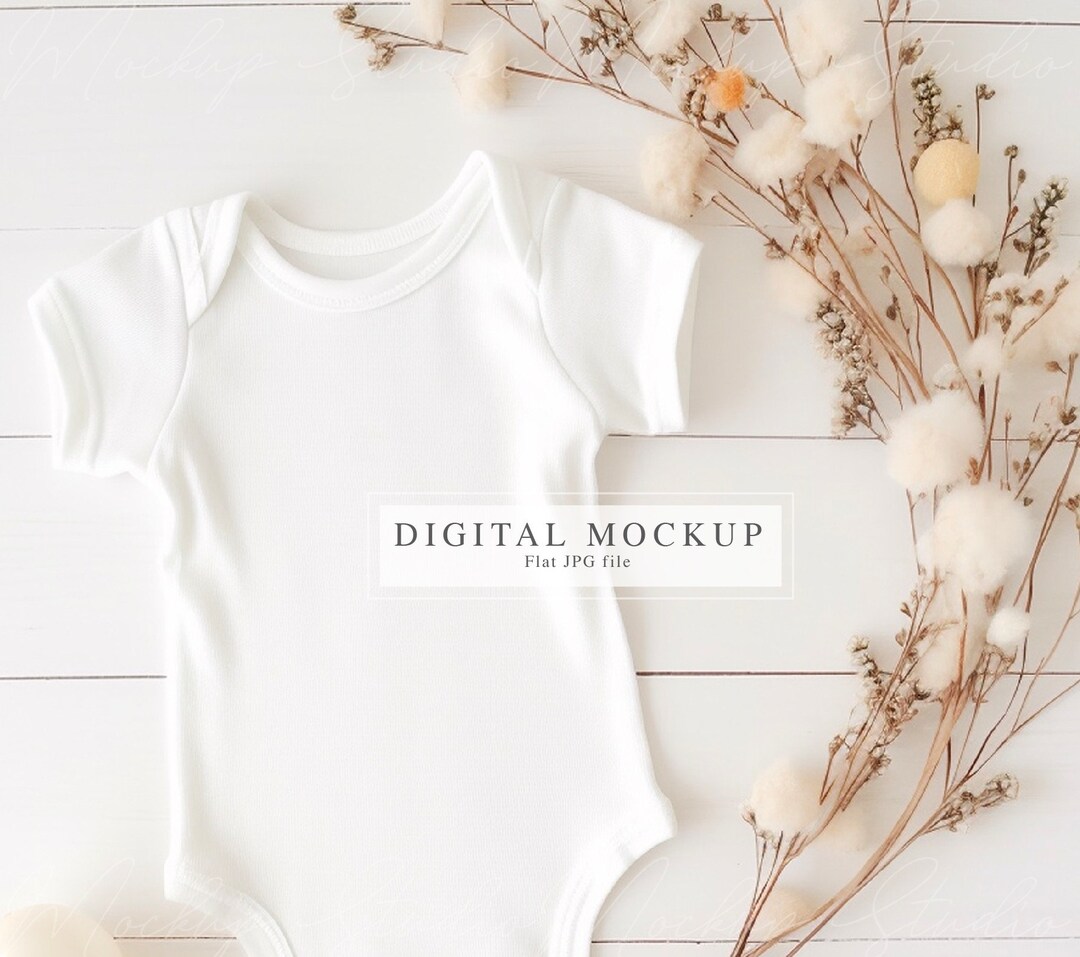 Newborn Bodysuit Mockup, Digital Flat Lay Bodysuit, Unisex Baby Shower ...