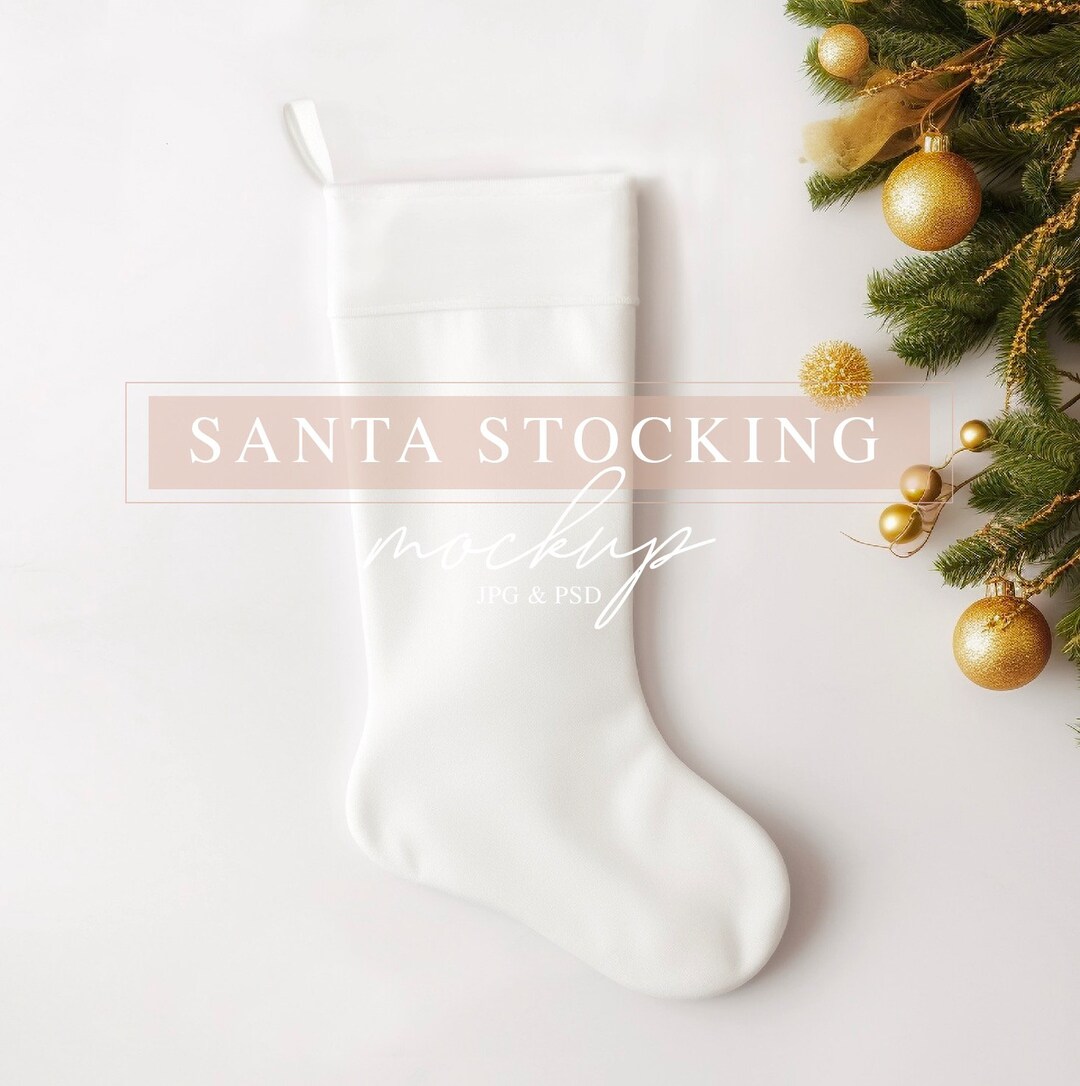 Christmas Stocking Mockup, Drawstring White Blank Santa Stocking Bag ...