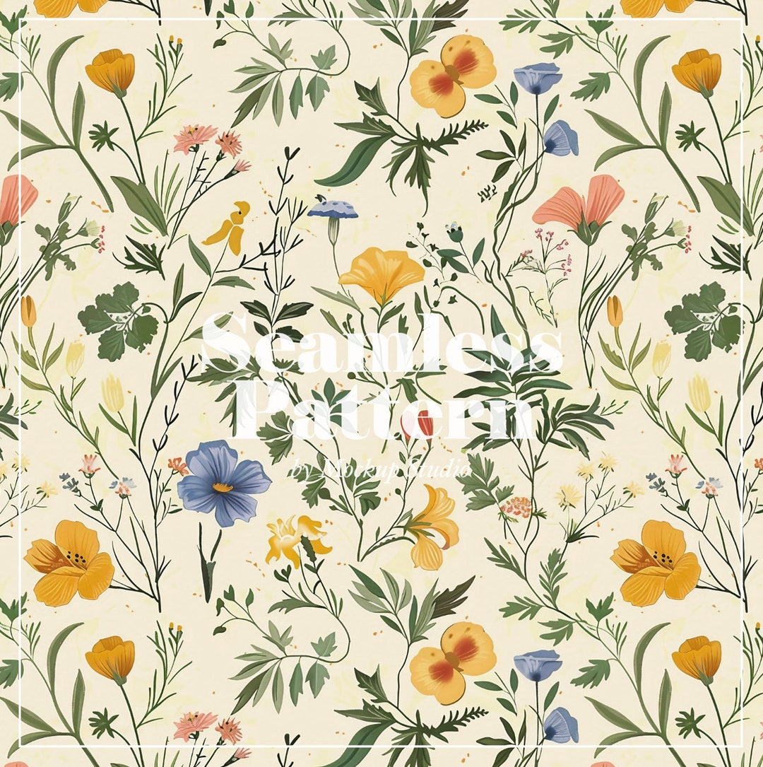 Seamless Vintage Botanical Pattern, Floral Digital Paper, Digital ...