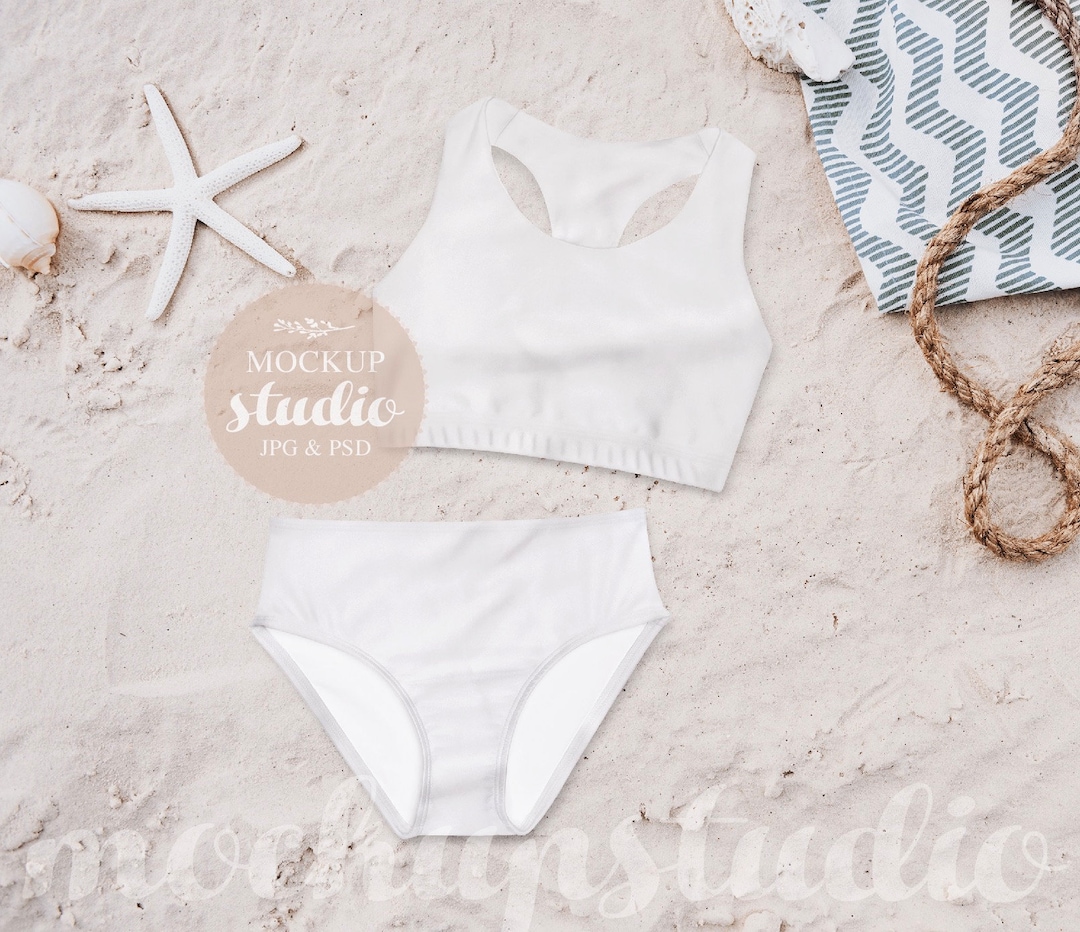 Kids White Two-piece Swimwear Mockup, Digital Download, Children's ...