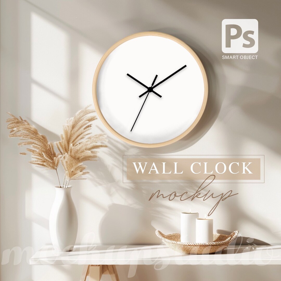 Modern Wall Clock PSD Mockup, Digital Download, Minimalist Interior ...